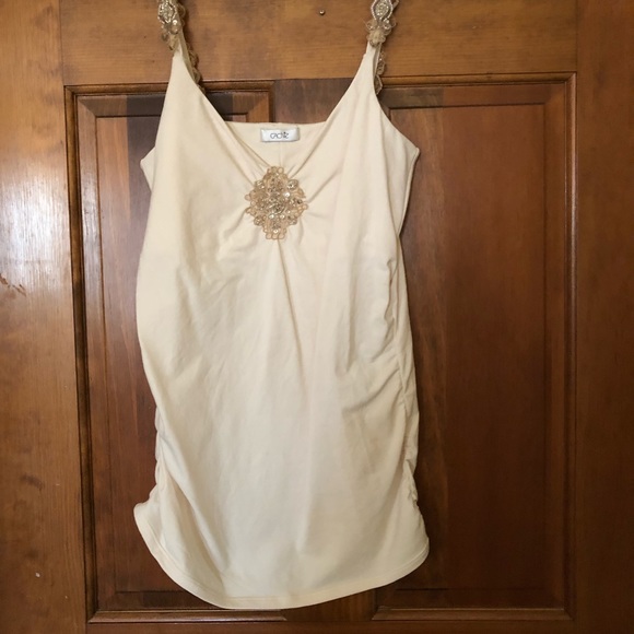 Cache | Tops | Cache Cream Colored Tank Top With Sequence Ml | Poshmark